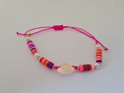 Women's bright pink beach shell adjustable bracelet | eBay Australia
