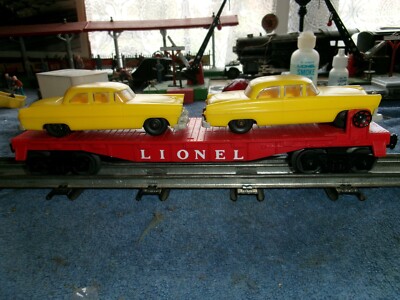 Lionel Red Un-Numbered Flatcar with Yellow Cars / Gray Bumpers | eBay