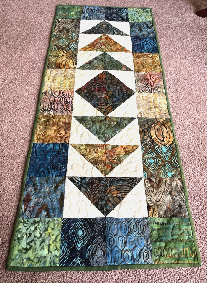 Hand Made Quilted Table Runner/ Topper / Mat ~Multi-Color Batiks ~ 16" x 39" | eBay