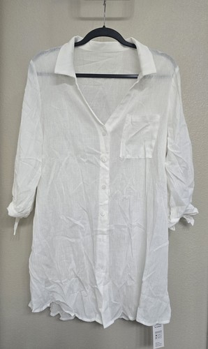 CUPSHE Seersucker Tie Cuff Swimsuit Cover Up Button Down Shirt Dress ...