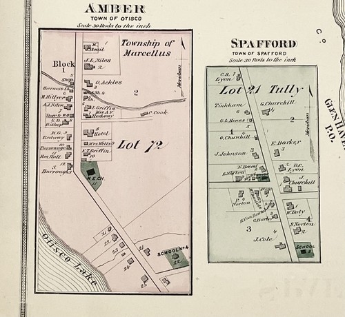 1874 HAND COLORED Street Map of SPAFFORD NEW YORK Onondaga County ...