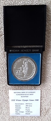 SILVER GOING UP-1980 Hungary 200 Forint Silver Proof Lake Placid ...