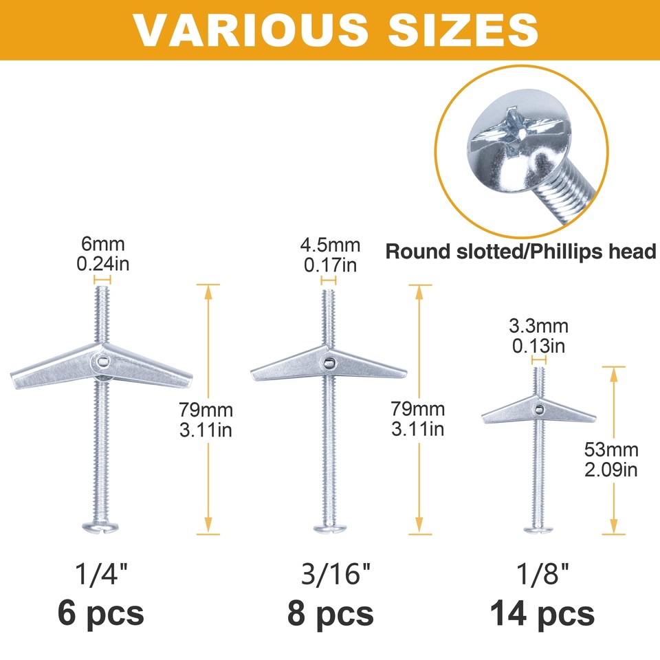 28Pcs Heavy Duty Hollow Wall Anchors for Drywall Ceiling, Toggle Bolts ...
