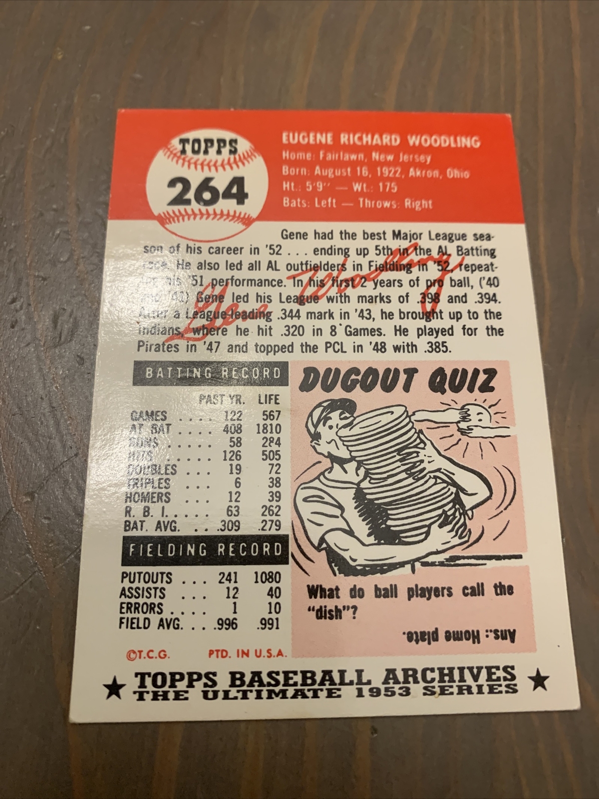 GENE WOODLING , New York Yankees 1991 Topps 1953 Archives Baseball Card ...