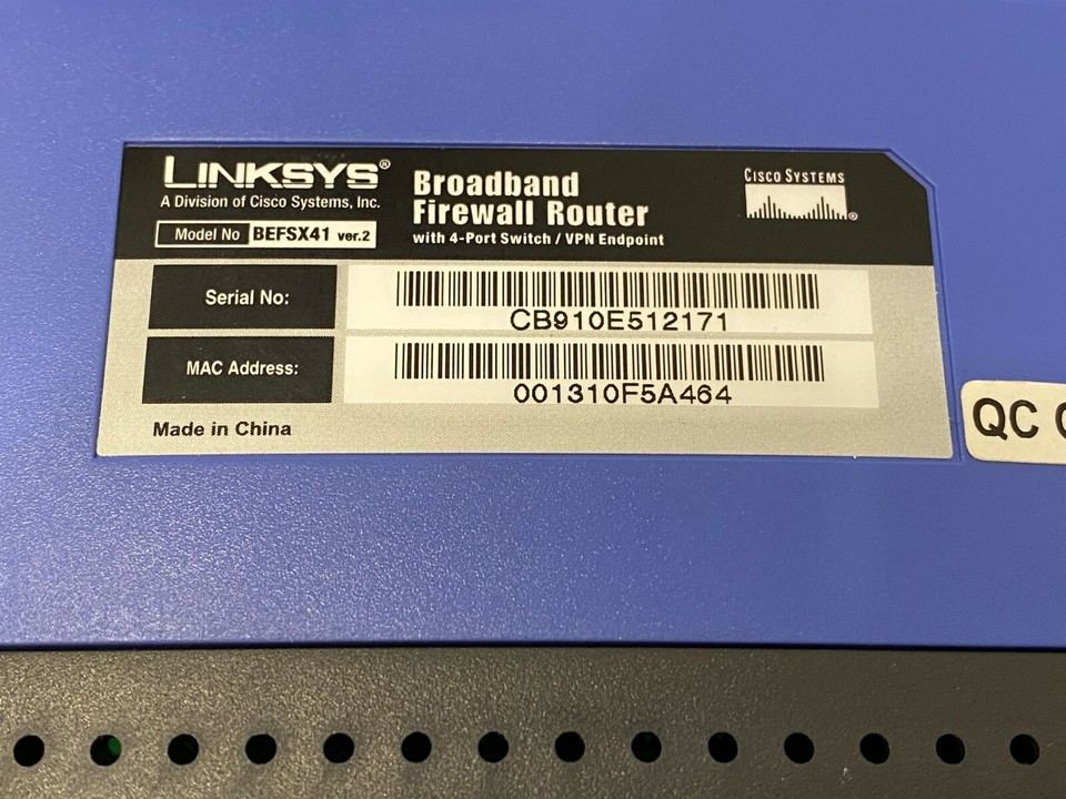 Linksys Broadband Firewall Router 4-Port Switch VPN Endpoint BEFSX41 ...