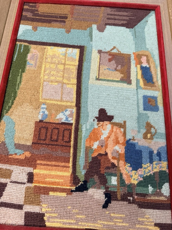 Vintage Wood Frame Victorian Colonial Style Needlepoint Picture | eBay