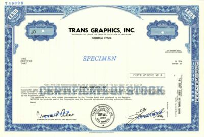 Trans Graphics, Inc. - Specimen Stocks & Bonds | eBay