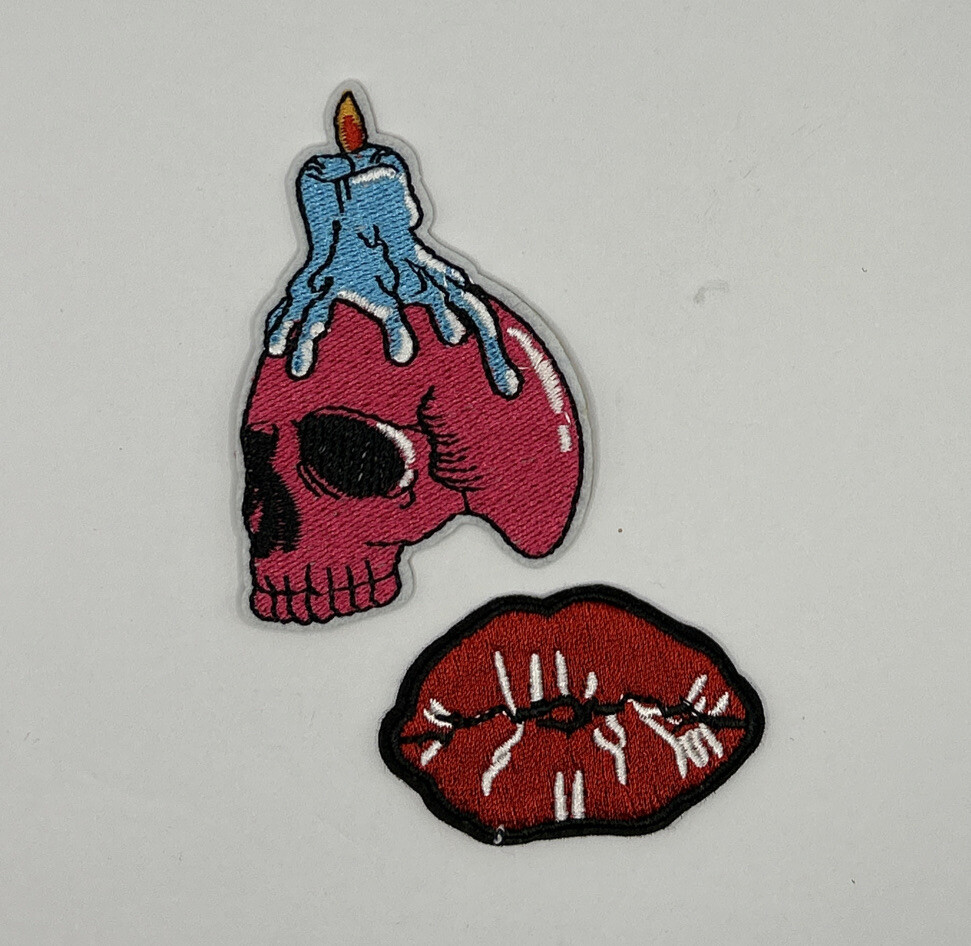 MR ALE x2 Patches Skull Candle Melt Red Lips Embroidered Iron-On/Sew-On ...