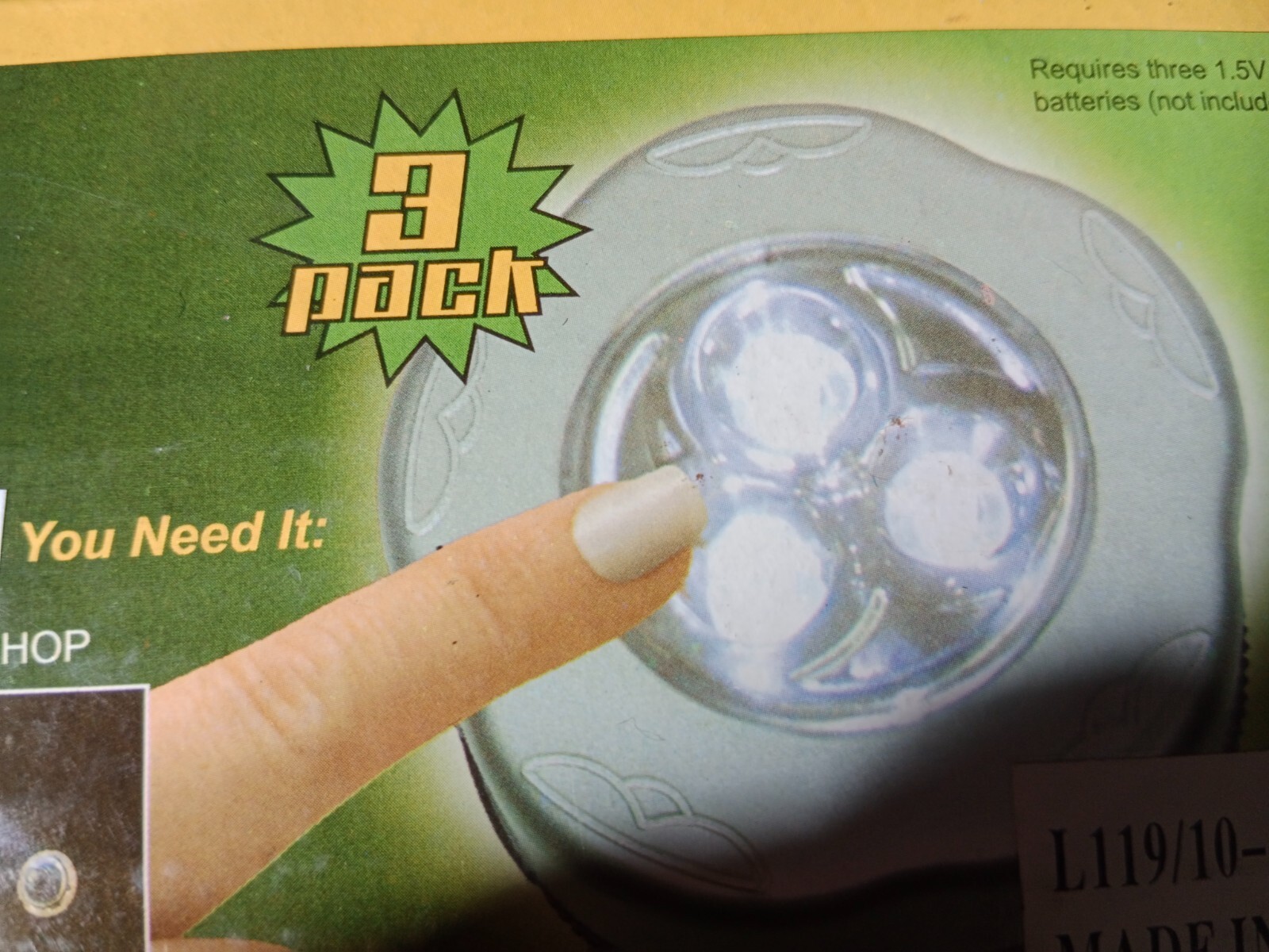 3 Pack LED Touch Push Lights Battery Powered Stick On Click Lamps NEW ...