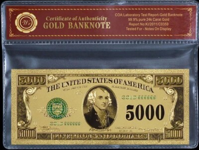 1928 $5000 Dollar Banknote Collectible Gold Plated with Bag ...