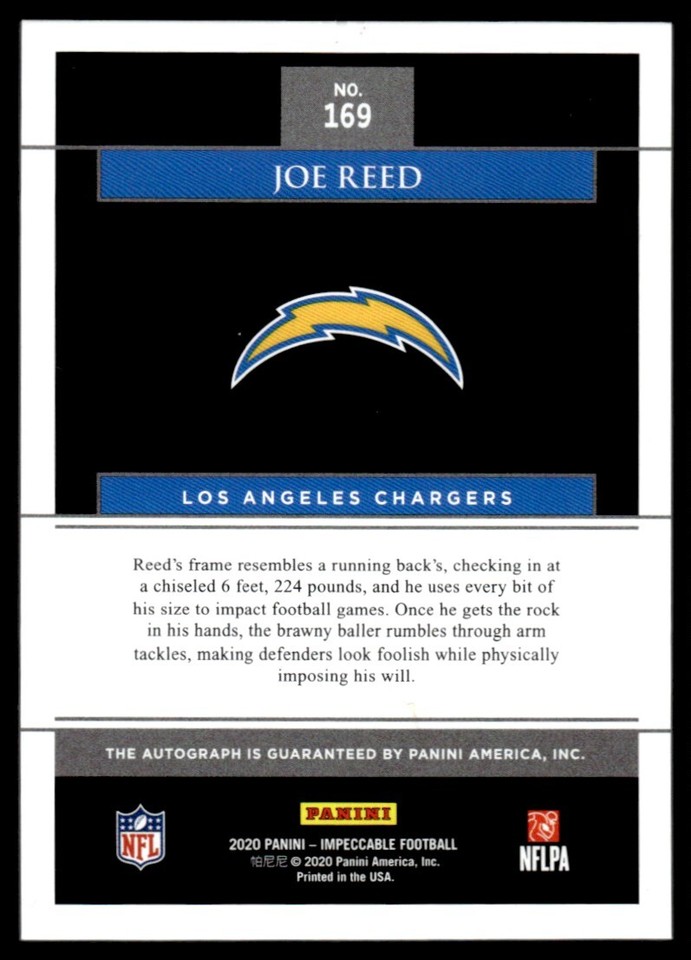 2020 Panini Impeccable Silver Joe Reed Rookie Auto 12/49 Los Angeles ...