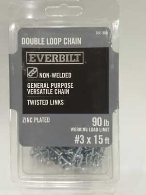 Everbilt 760309 Double Loop Chain #3 x 15 ft. 90 lb. Capacity Zinc ...