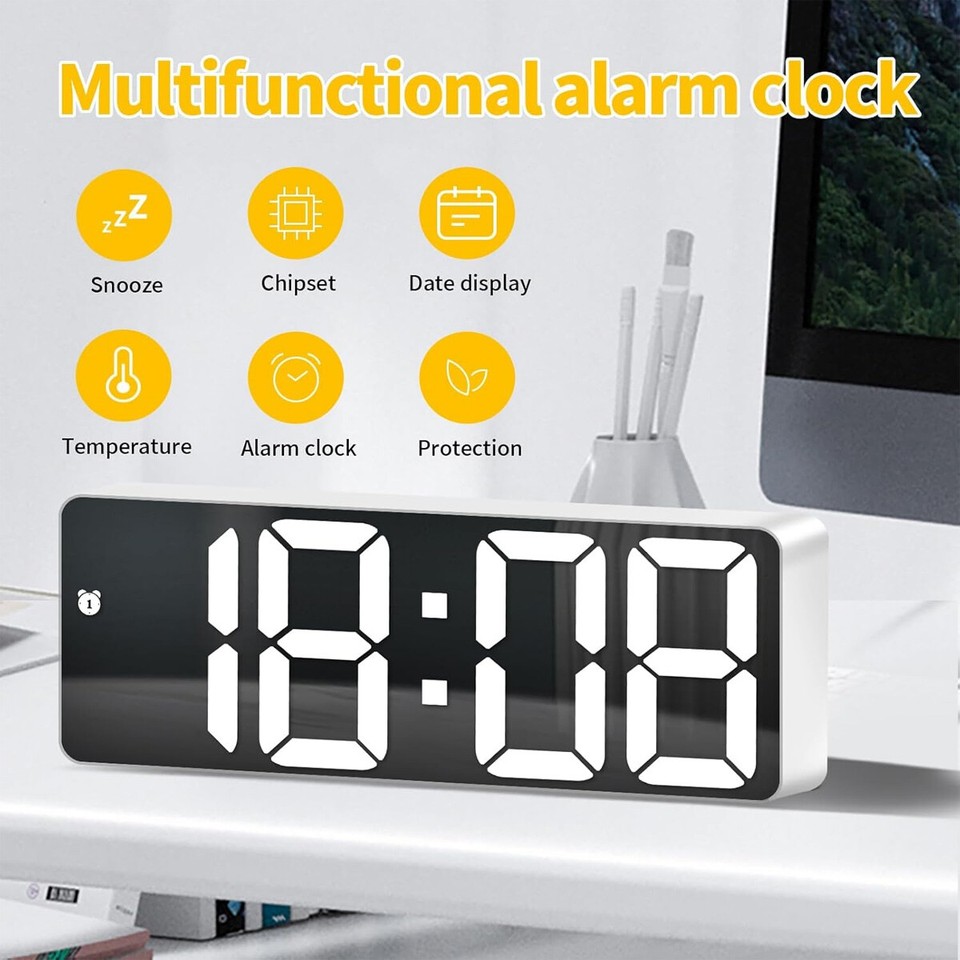 Digital LED Desk Alarm Clock Large Mirror Display USB Snooze ...