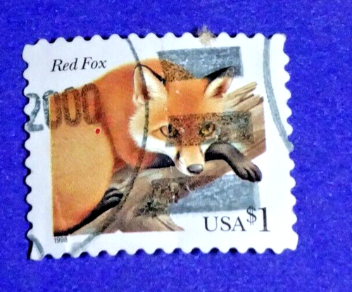 US 3036 RED FOX ($1) DOLLAR STAMP 1998 DATE PANE "YEAR" CANCEL "SINGLE ...