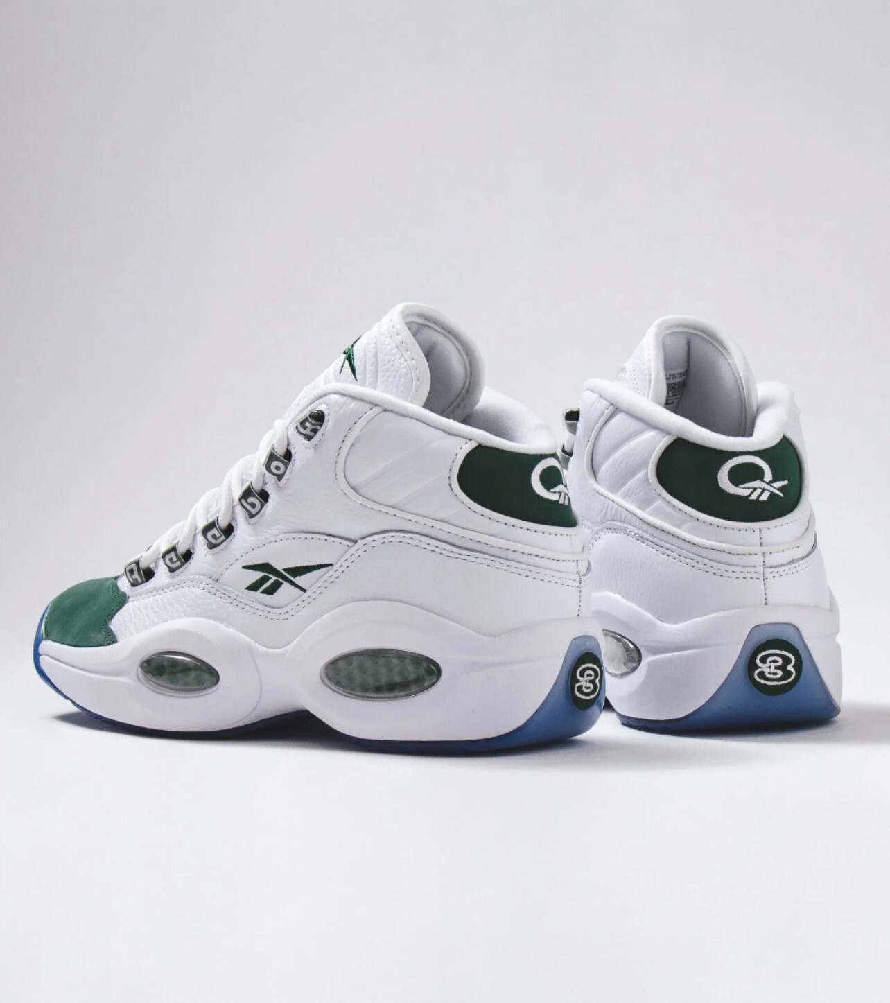 Mens Reebok QUESTION MID Shoes White Green Basketball Iverson Sneakers ...