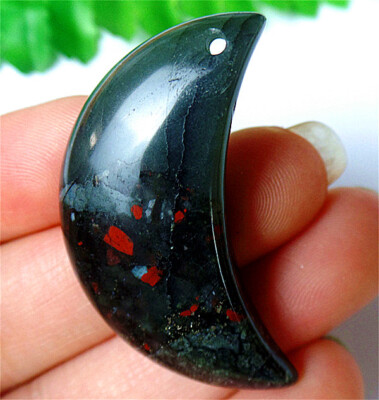 40x18x7mm Natural Red and Gray Africa Bloodstone Reiki Moon Pendant ...
