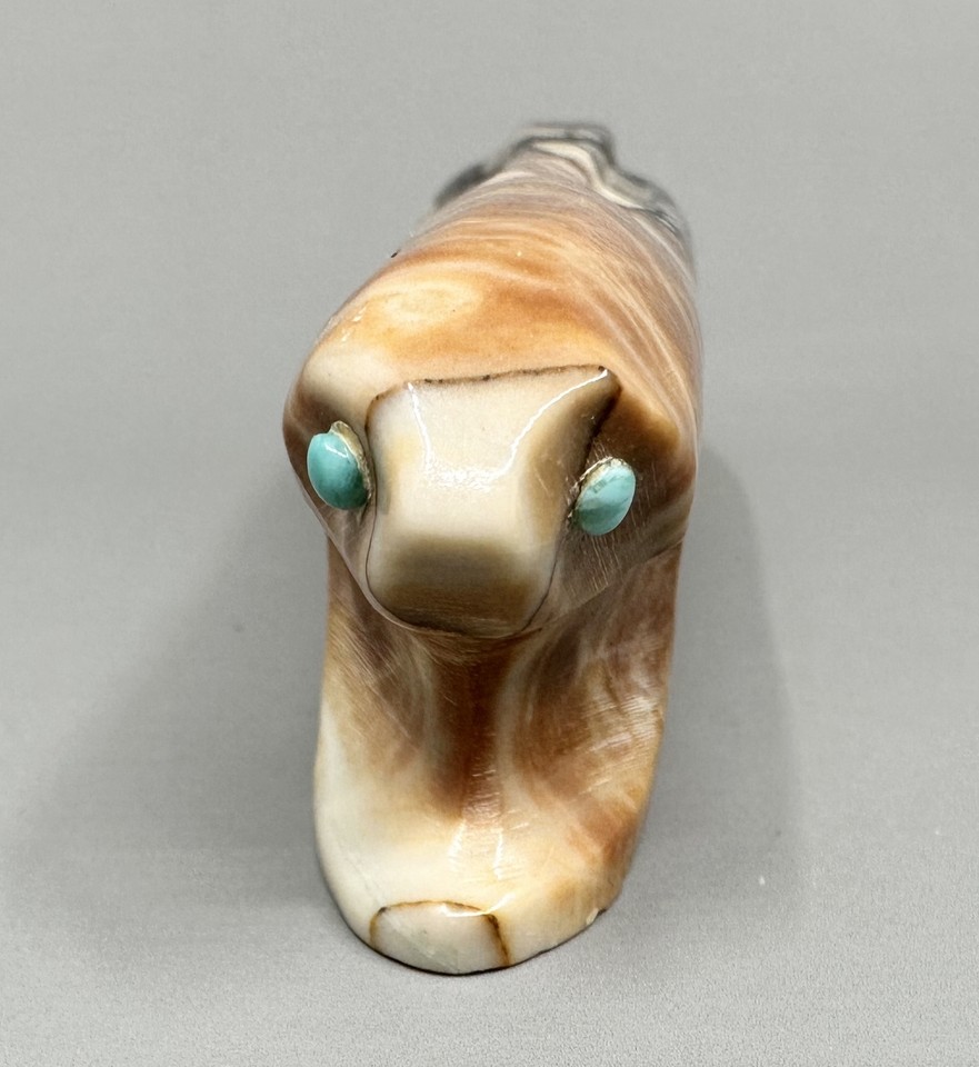 Vintage Zuni SLOTH Fetish Carved PICASSO MARBLE with Turquoise Eyes 4 ...