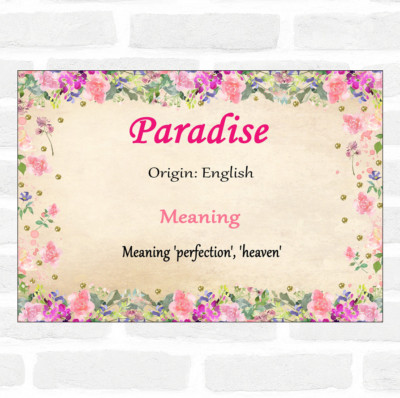 Paradise Name Meaning Floral Certificate | eBay UK