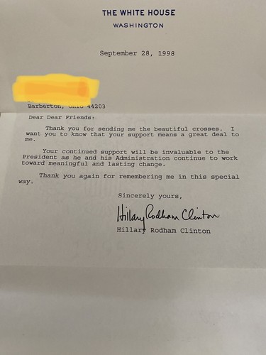 Signed Letter From Hillary Rodham Clinton On White House Stationery ...