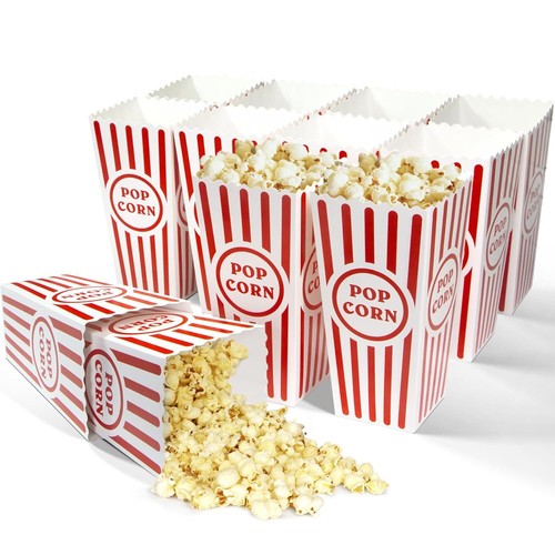 12 Pcs Classic Popcorn Boxes - Red & White Striped Cardboard Popcorn ...