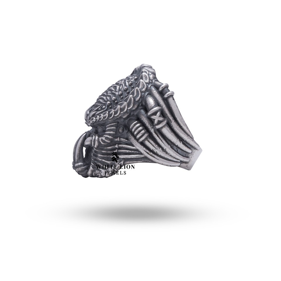 Vampire Predator Biker Vulture Bloodsucker 925 Silver Oxidized Men Ring ...