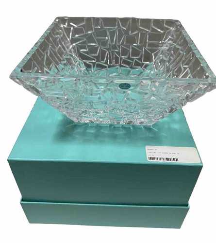 TIFFANY & CO SQUARE CRYSTAL BOWL SIERRA GEOMETRIC TEXTURED GERMANY 9X4 ...