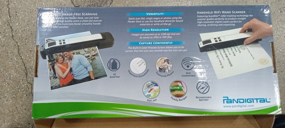 Pandigital Handheld Wi-Fi Wand Scanner S8X1103 w/ Feeder Dock Black NEW ...