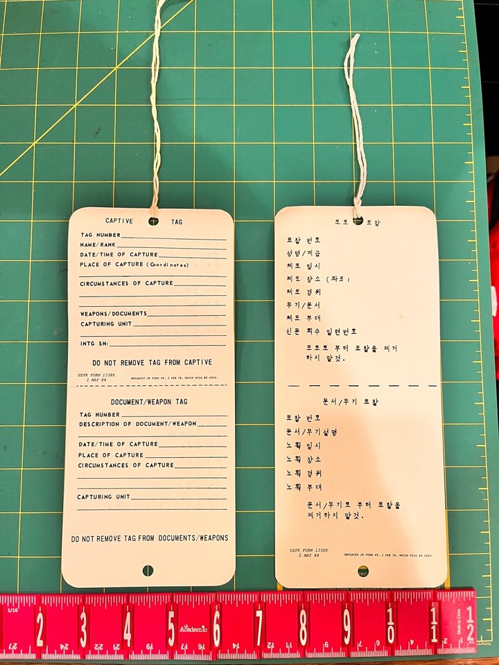 Unique Set of 6 Captive Tag Document / Weapon Tag English & Korean New ...