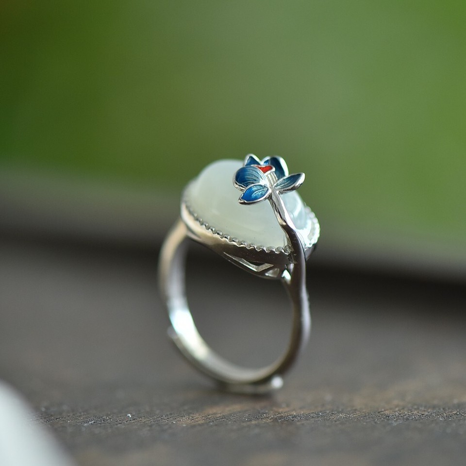 925 silver with wada white jade lotus flowers and auspicious clouds ...