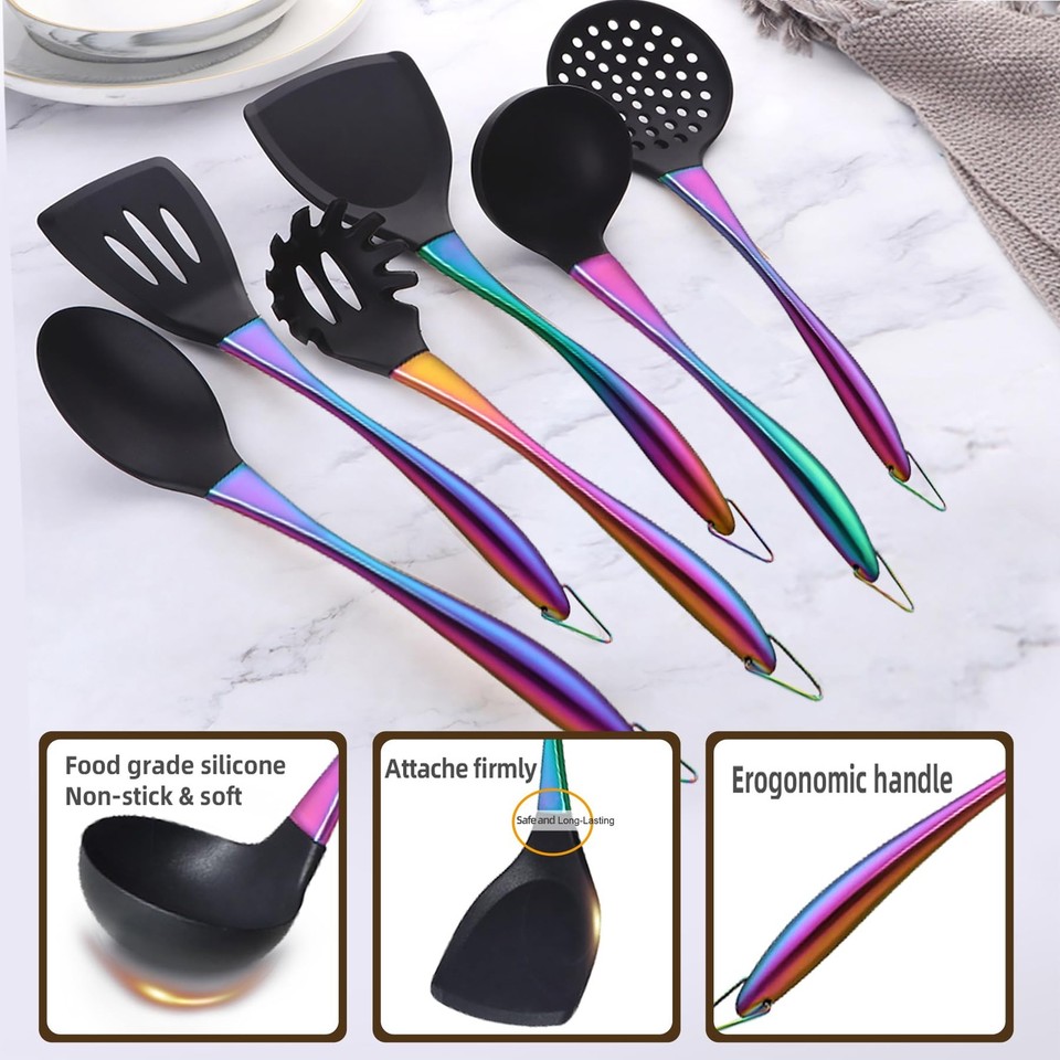 Kitchen Utensils Set, Large Non-stick Silicone Cooking Utensils Set 6 ...