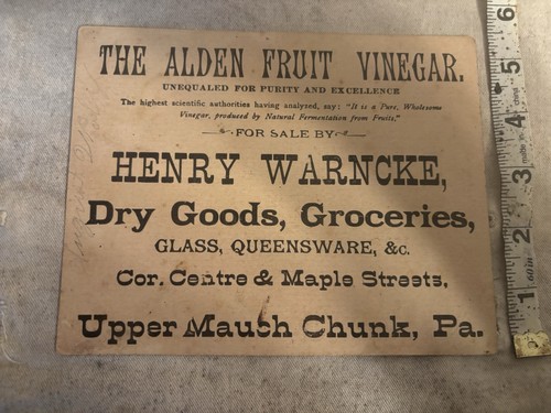 Ad/Trading Card The Alden Fruit Vinegar Henry Warncke Grocer Mauch ...