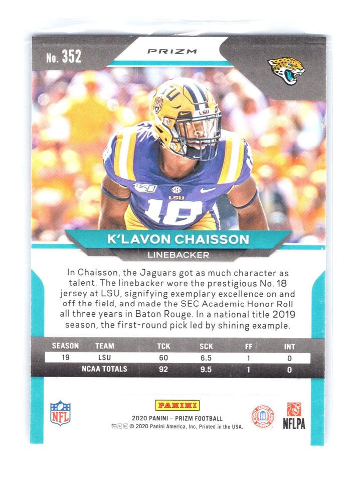 2020 Panini Mosaic Football #352 K'LAVON CHAISSON RC Red White Blue ...