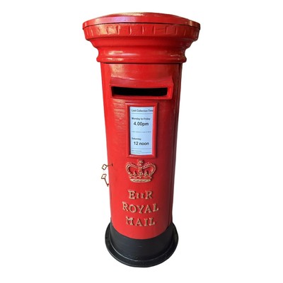Round Cast Aluminum Red Pillar Post Box ER II English Mailbox Replica ...
