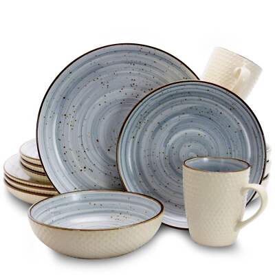 Elama Mellow Blue 16 Pc Speckled Stoneware Dinnerware Dish Set in ...