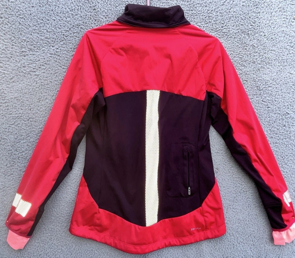 Nike Running Dri Fit Zip Up Jacket Women's M Reflective Zip In Hood ...