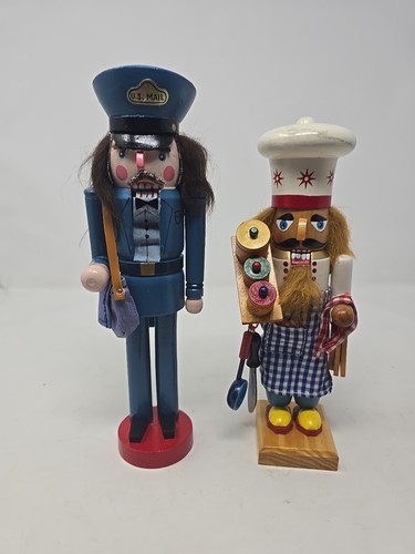 Lot Of 2 Nutcracker Wooden Figurines 9 " And 10" VTG Chef And Mailman ...