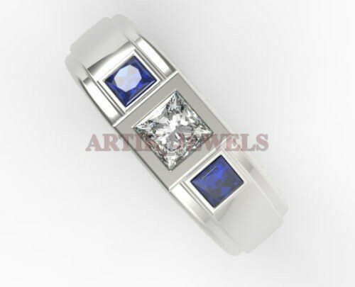 Natural White Topaz & Heated Sapphire With 925 Sterling Silver Men's ...
