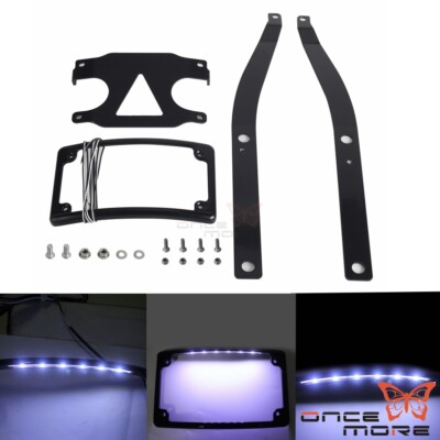 Curved License Plate Mount Relocation Bracket with LED Frame For Harley ...