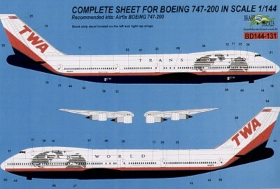 Boeing 747 TWA Trans World Brasil Decals BD144-131 1/144 | eBay