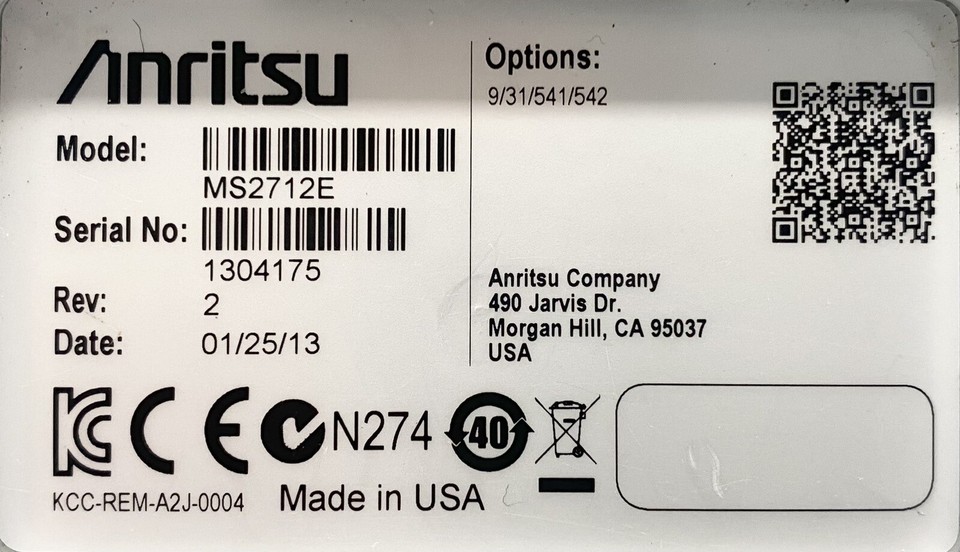 Anritsu MS2712E Spectrum Master Analyzer 100 kHz to 4 GHz Opt 9/31/541 ...