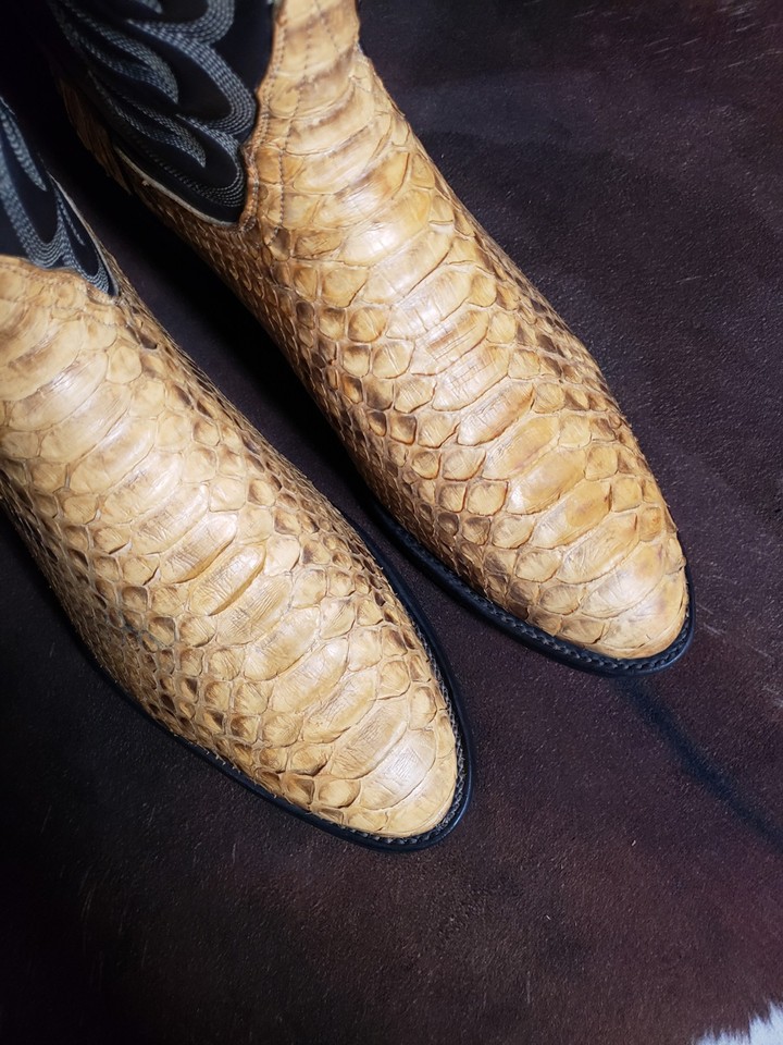 Tony Lama Vintage Gold Label Genuine Natural Python Cowboy Boots Mens ...