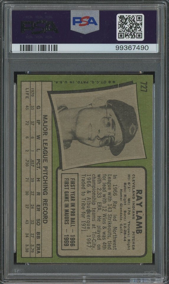 1971 Topps #727 Ray Lamb Cleveland Indians PSA 8 NM-MT | eBay