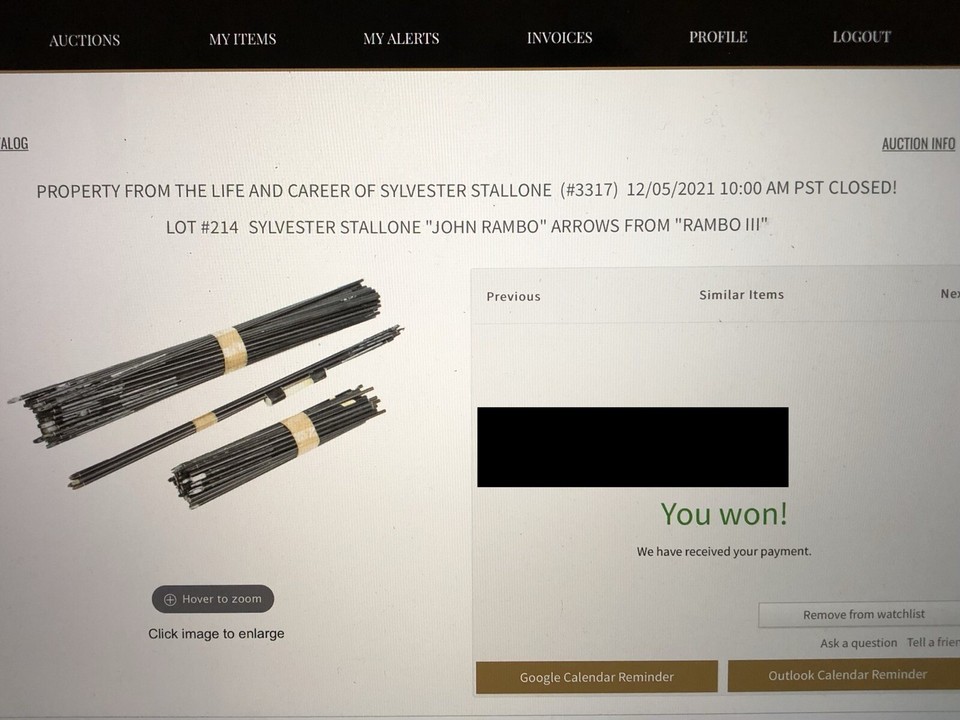 Sylvester Stallone Personally Owned Screen Used Prop Arrow Rambo III | eBay