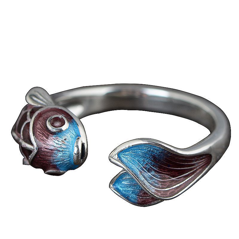 S925 Sterling Silver Vintage Enamel Lucky Carp Ring Blue & Purple ...