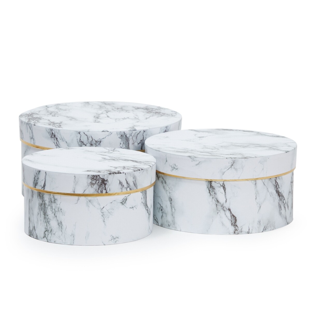 3 Pc Small Round Gift Boxes with Lids, White Marble Cardboard Box Set ...