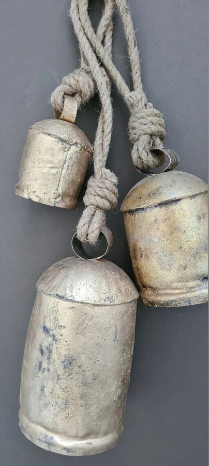 Giant Rustic Tin Bell Christmas Decor Bells in Antique Gold Cow bells ...