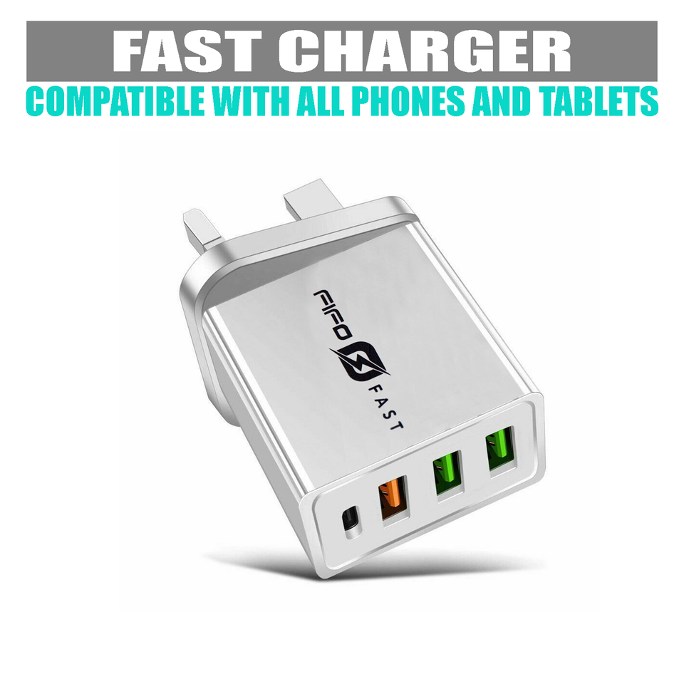 Home Charger Mains USB 3 Pin UK Wall Plug Adapter Charging for Phones ...