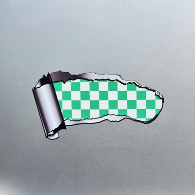 White & Green Chequered Flag Ripped Metal Slash Vinyl Sticker For Car ...