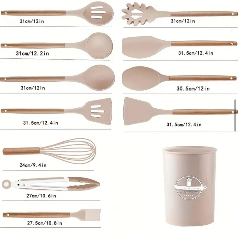 12 Pcs Kitchen Utensils Set Silicone Cooking Nonstick Spatula Turner ...