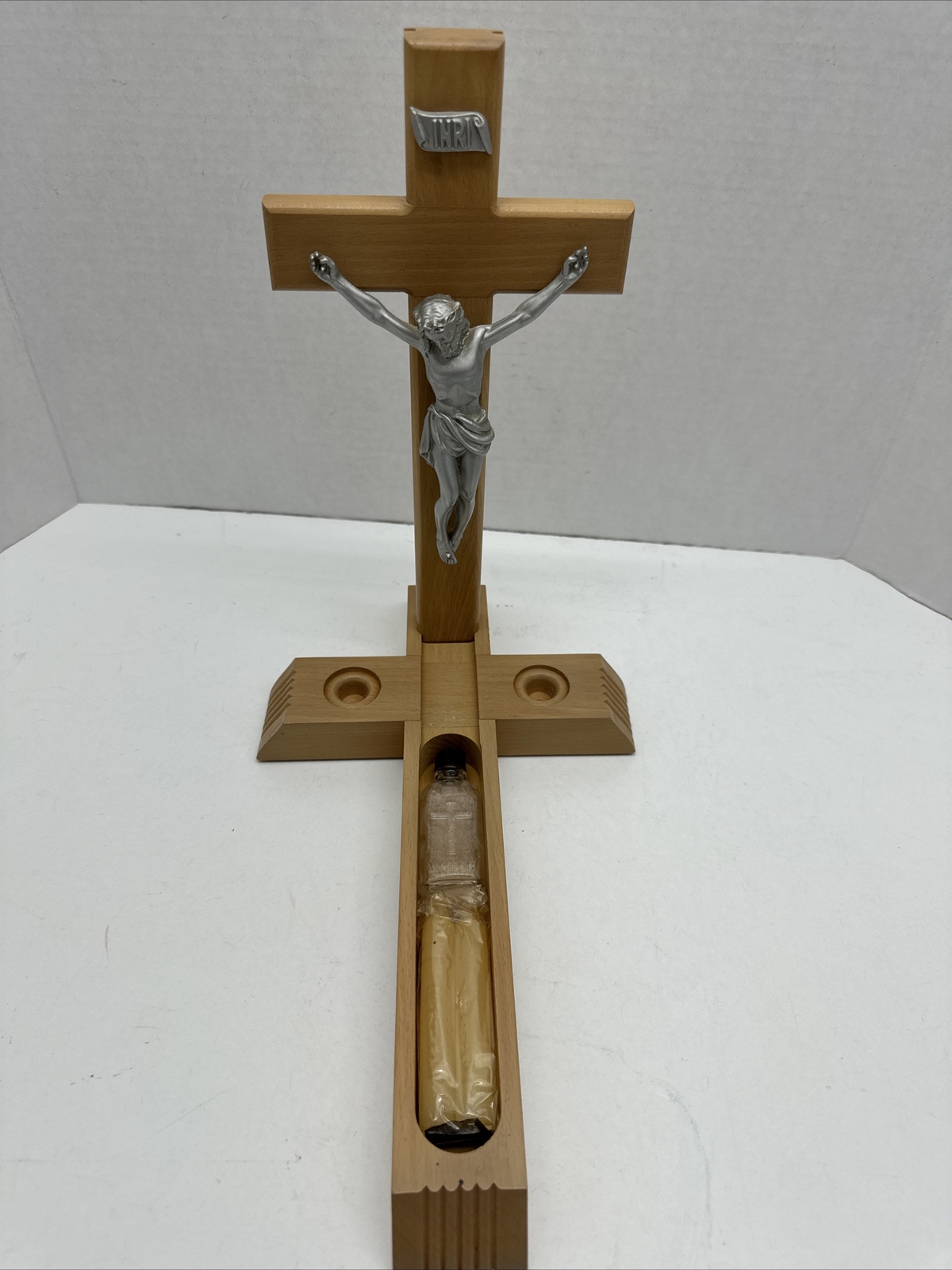 Vtg Catholic Wooden Crucifix Cross Sick Call Last Rites Candle Holy ...